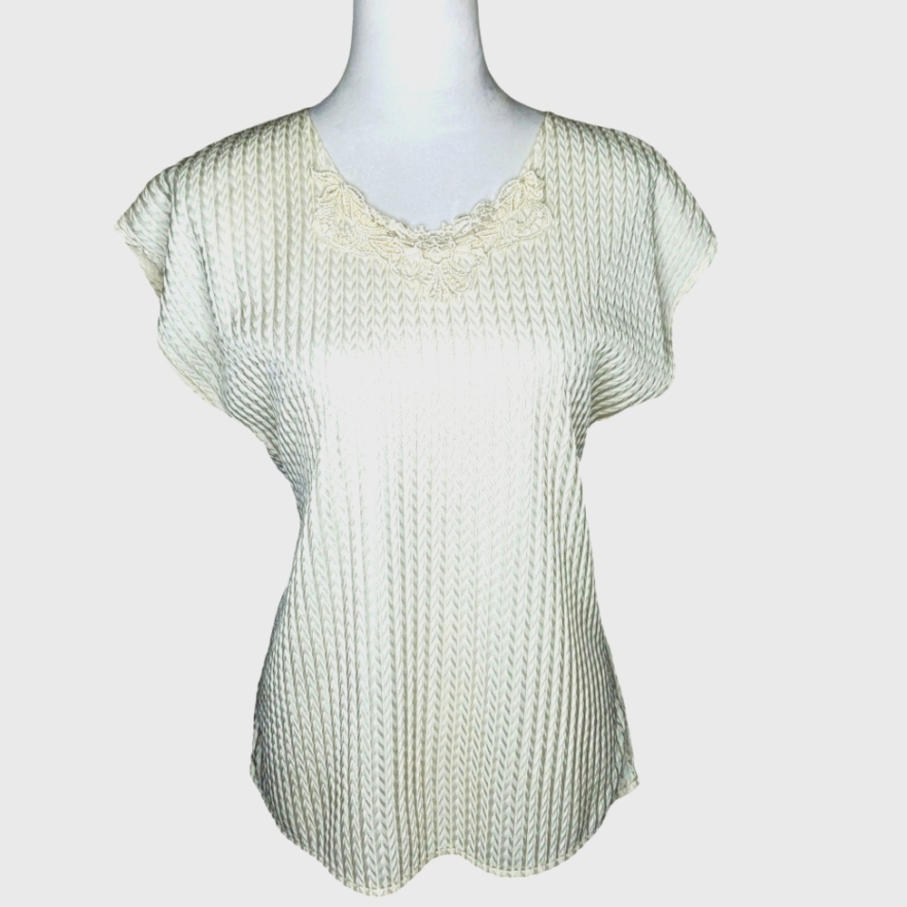 Alice Stuart Vintage Herringbone Lace Detail Top - Gem